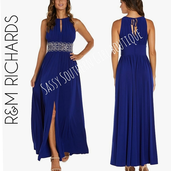 R&M Richards | Dresses | Rm Richards Blue Beaded Formal Maxi Dress ...